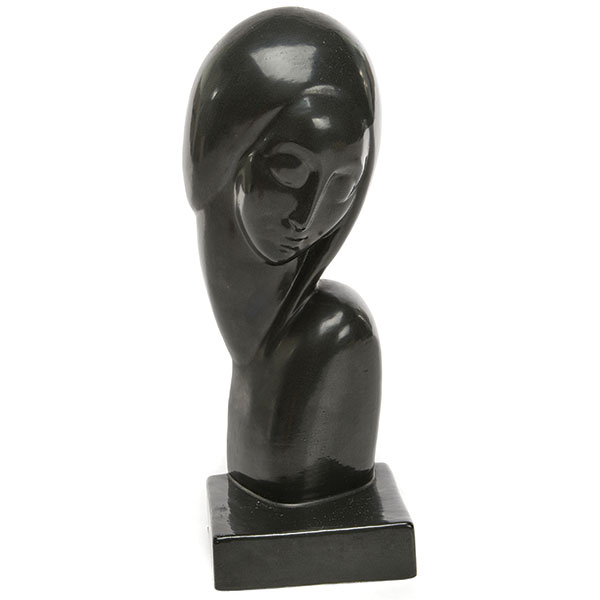 Cowan Pottery, Figure, Head, Woman, Black Matte Glaze, Square Base, A ...