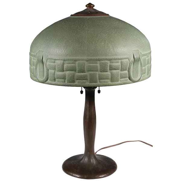 Handel, Lamp, Mosserine Shade, Green, Molded, Metal Top Ring, Early ...
