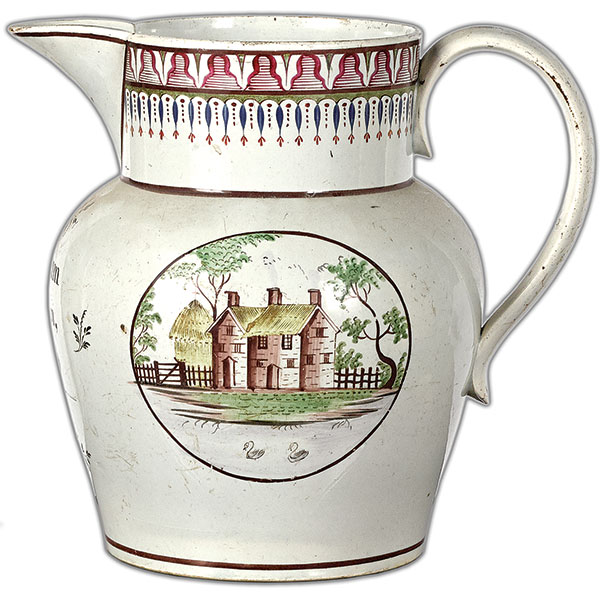 Pearlware, Pitcher, Farmers Arms, Country House, White Ground ...