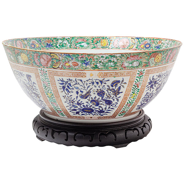 Rose Canton, Punch Bowl, Flowers, Butterflies, Key Borders, Medallion ...