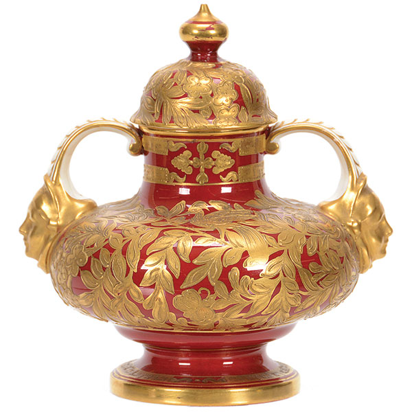 Royal Crown Derby, Urn, Lid, Red Ground, Gold Flowers, 2 Handles, 5 1/4 ...