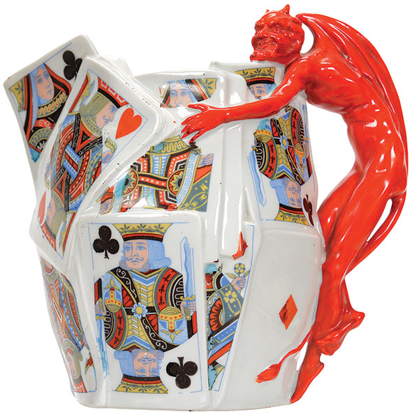Royal Bayreuth, Pitcher, Water, Devil & Cards, Figural Handle, 7 1/2 In ...