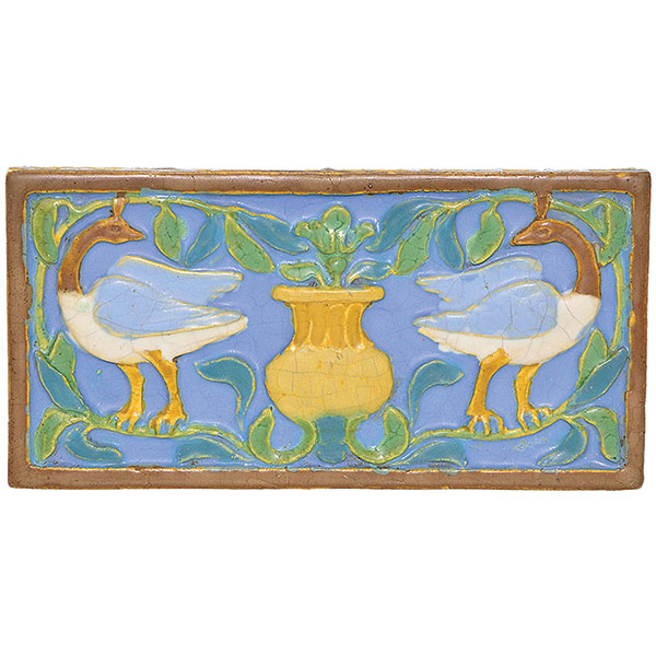 Wheatley, Tile, 2 Blue Winged Geese Standing, Wildly Flowering Vase ...