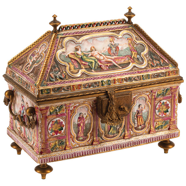 Capo-di-Monte, Coffer, Multicolor, Gilt, Classical Figures, Ornate Lock ...