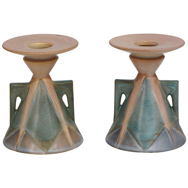 Roseville, Futura, Candlestick, Aztec Woman, Matte Glaze, 4 1/16 x 3 1/ ...