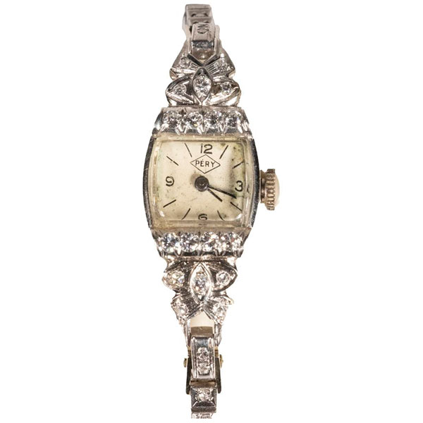 Wristwatch, Perry, Platinum, Diamond, 17 Jewel, Swiss, Woman's - Kovels
