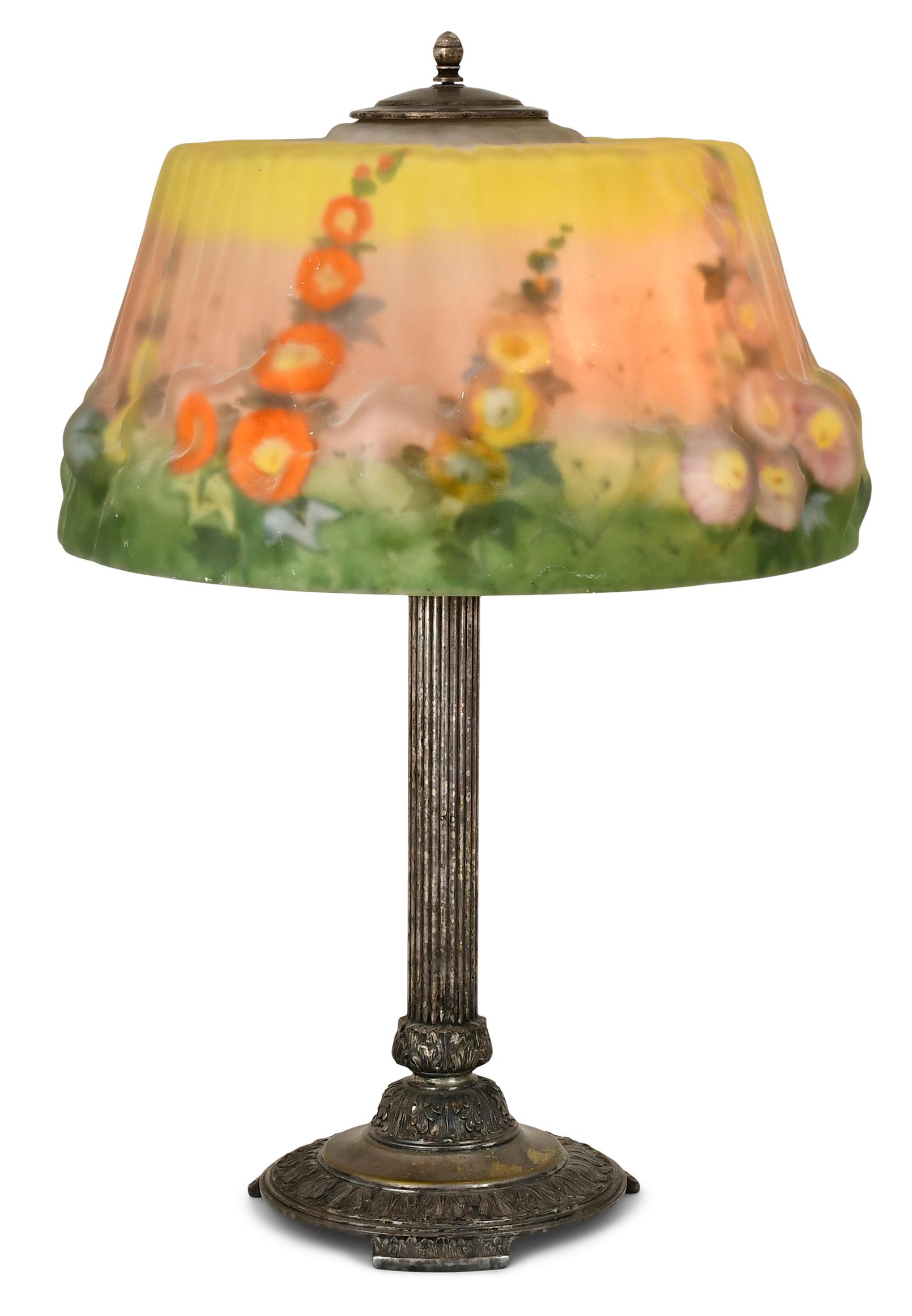 Pairpoint, Lamp, Gladioli, Stratford shade, puffy, reverse painted ...