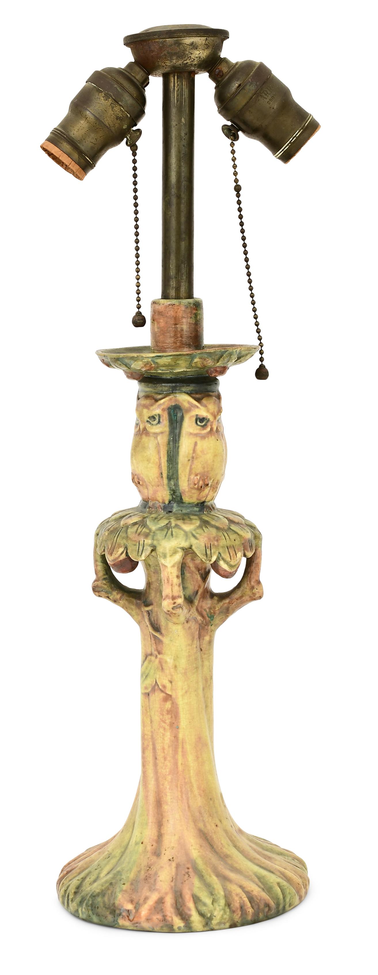 Weller, Woodcraft, lamp base, 2-light, owls on tree, spread foot ...
